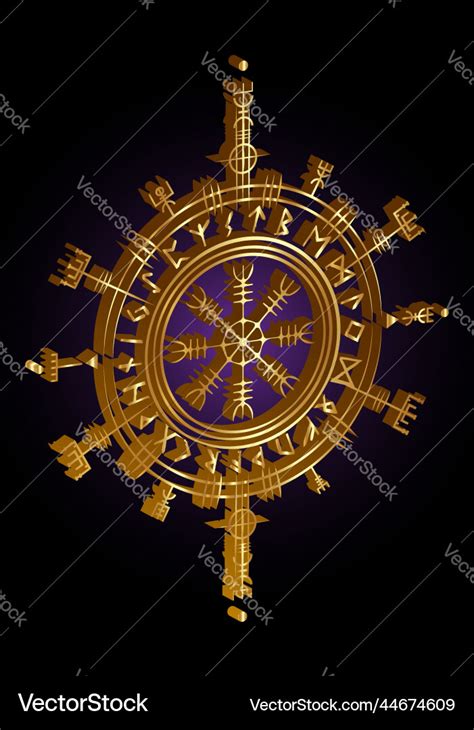 3d Gold Viking Pagan Asatru Runic Compass Vegvisir