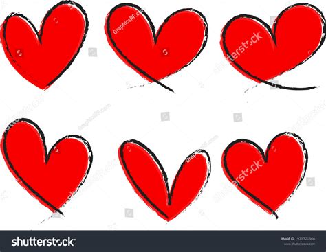 Set Red Heart Hand Drawn Isolated Stock Vector Royalty Free