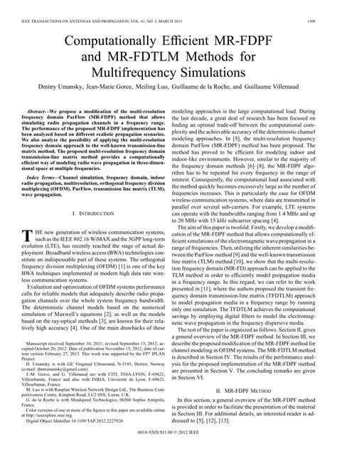 pdf computationally efficient mr fdpf and mr fdtlm methods for multifrequency simulations