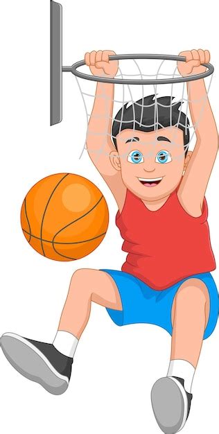Chico Lindo De Dibujos Animados Jugando Baloncesto Vector Premium