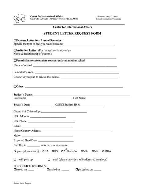 Fillable Online Csuci Student Letter Request Form California State