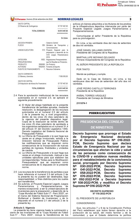Decreto Supremo Que Prorroga El Estado De Emergencia Naciona Decreto