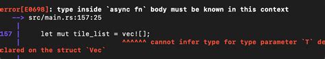 cannot infer type for type parameter `t` declared on the struct `vec` help the rust
