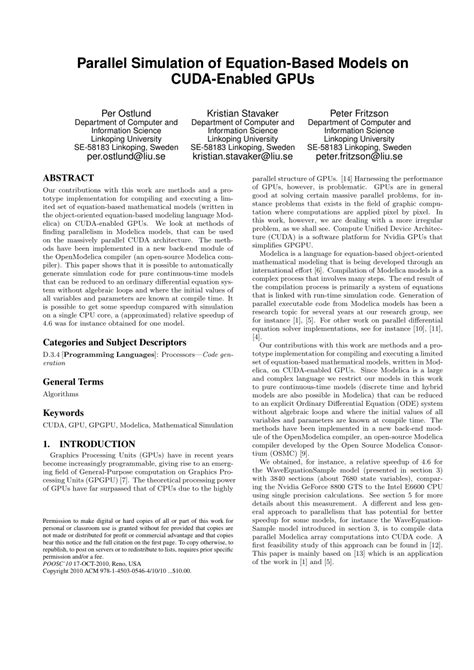 pdf parallel simulation of equation based models on cuda enabled gpus