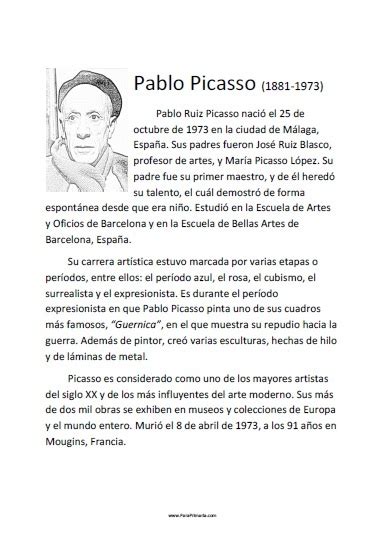 Biografía Corta de Pablo Picasso ParaImprimirGratis