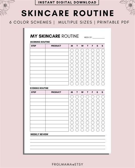 Day Skincare Tracker Skincare Routine Printable Self Care Planner