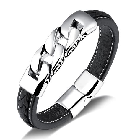Wholesale Stainless Steel Guy Leather Bracelets Stainless Steel