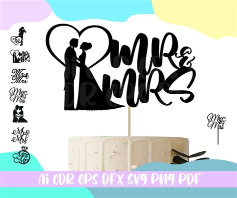 Mr Mrs Cake Topper SVG Bundle Wedding Cake Topper Svg Laser Cut File