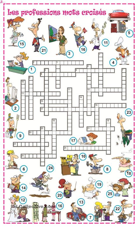 Les professions mots croisés Learning fun Professeur de français