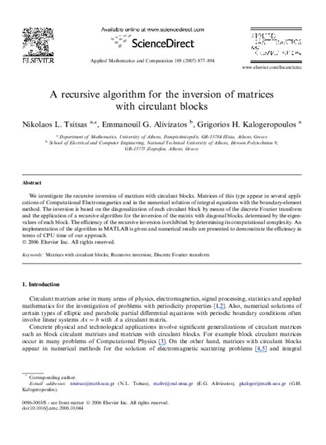pdf a recursive algorithm for the inversion of matrices with circulant blocks nikolaos l