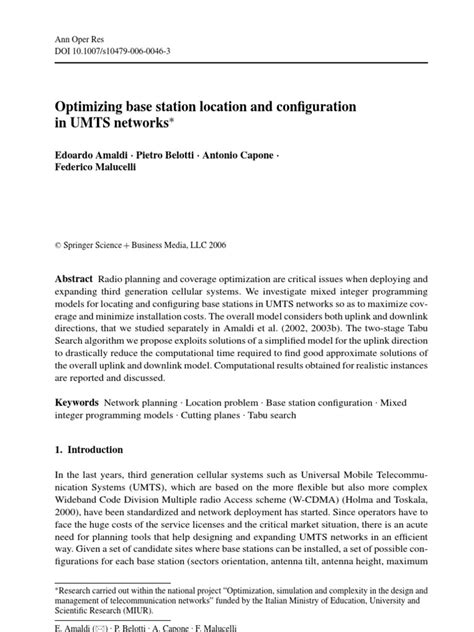 optimizing base station location and configuration in umts networks ation pdf cellular