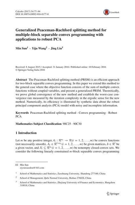 pdf generalized peaceman rachford splitting method for multiple block separable convex