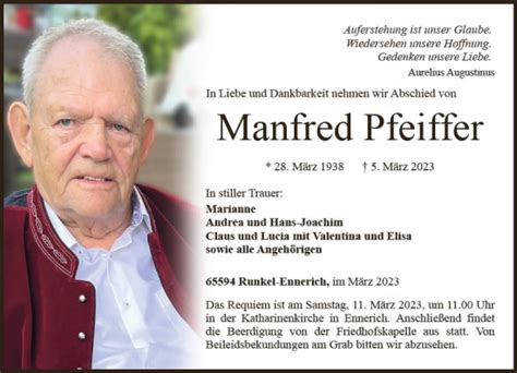 Traueranzeigen Von Manfred Pfeiffer Vrm Trauer De