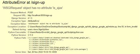 Python Attributeerror At Sign Up And Sign In Wsgirequest Object