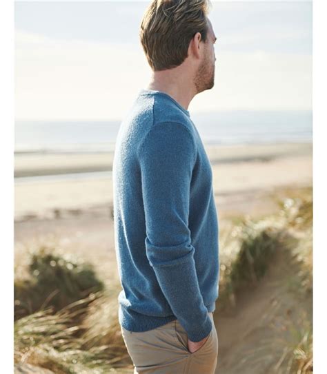 Bleu acier Pull à col rond Homme Laine dagneau certifiée 100