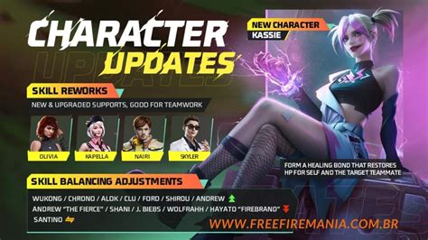 Atualização Free Fire Junho 2024 mudanças nos personagens buffs e nerfs