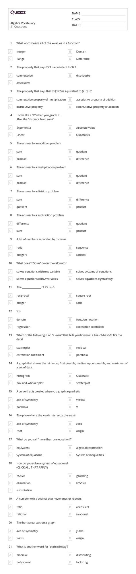 Vocabulary Worksheets For Th Grade On Quizizz Free Printable