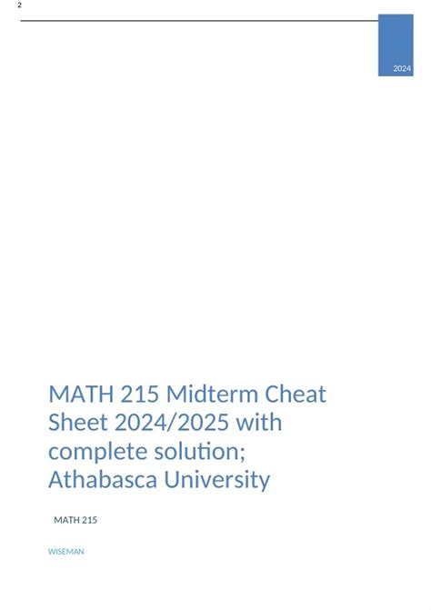 Mat Midterm Cheat Sheet With Complete Solution Athabasca