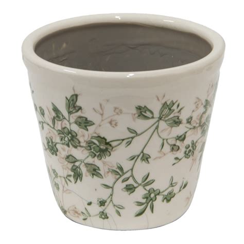 6CE1457S Pot de fleurs Ø 12x10 cm Vert Beige Céramique Fleurs Pot de