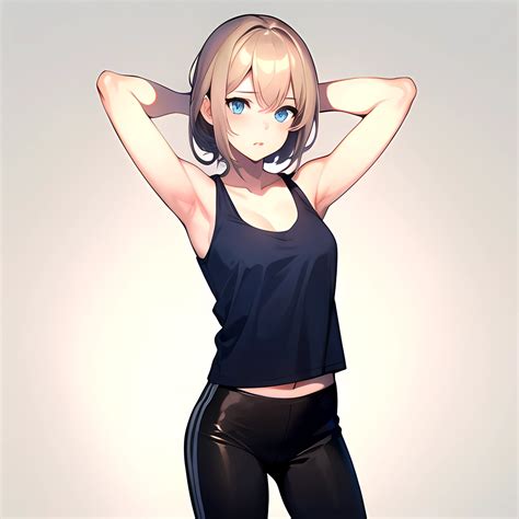 1girl Solo Tank Top Leggings Blue Eyes Standing Fully Clothed Pov