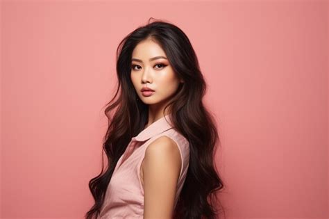 Premium Ai Image Pretty Asian Beautiful Woman Model Long Hair With Fancy Makeup On Face And