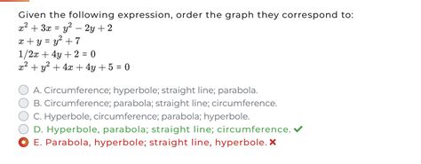 Equations Hyperbola Parabola Circumstance Practice Question