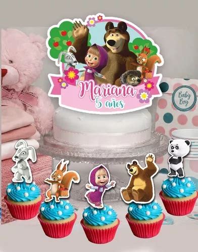 Kit Imprimible Masha Y El Oso Toppers Torta Y Cupcackes Cuotas Sin