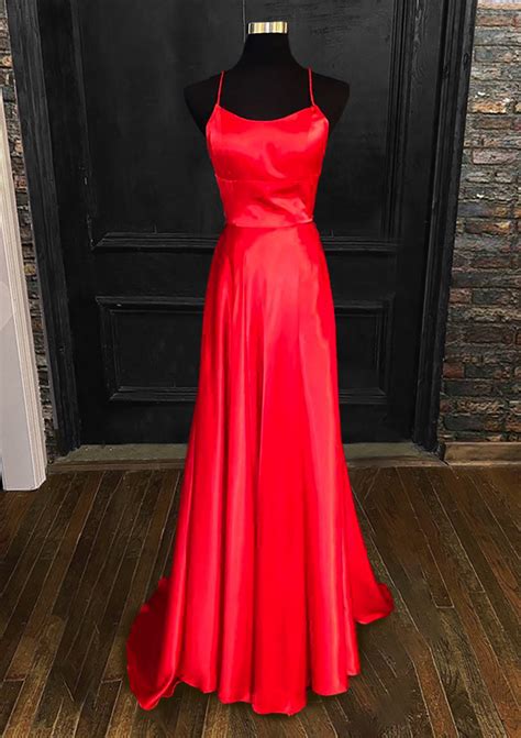 A Line Square Neckline Spaghetti Straps Charmeuse Prom Dress Prom