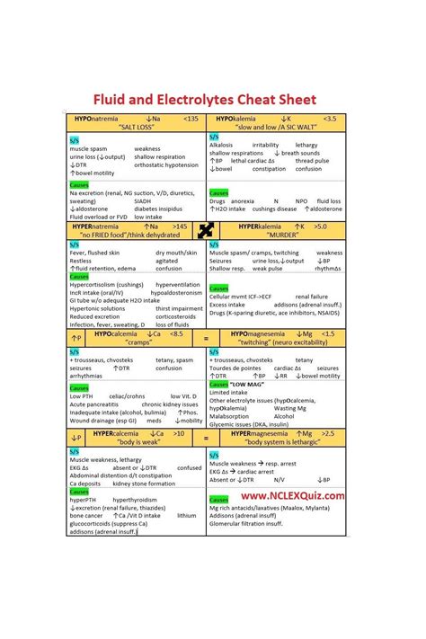 Nursing Mnemonics For Fluid And Electrolytes A Study Guide And Cheat