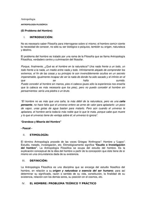 Antropologia II sociologia Antropologia ANTROPOLOGÍA FILOSÓFICA El