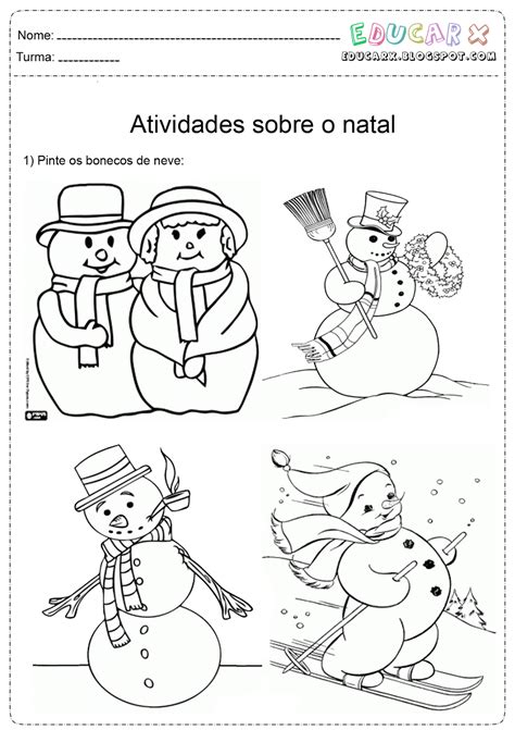 Educar X Bonecos De Neve De Natal Para Colorir E Imprimir