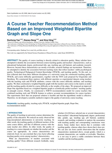 pdf a course teacher recommendation method based on an improved weighted bipartite graph and