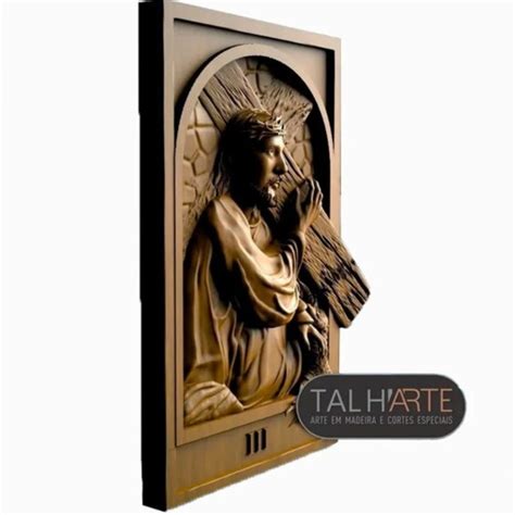 Quadro Jesus Calvario Entalhado Em Madeira Macica 82cm Elo7