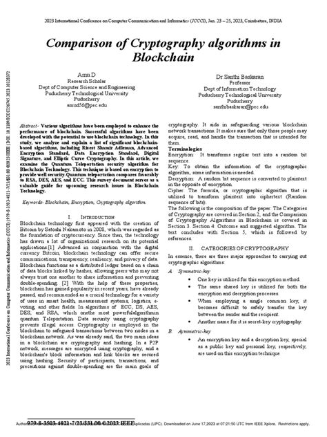 comparison of cryptography algorithms in blockchain pdf cryptography encryption