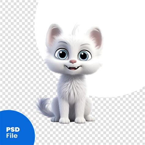 Ilustración procesada en 3d de un lindo gatito blanco sentado sobre