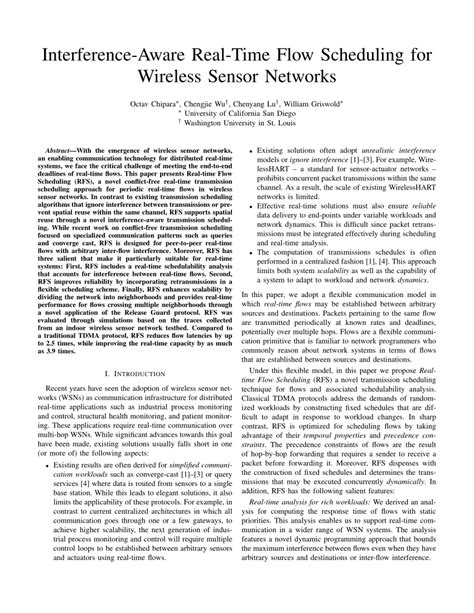 pdf interference aware real time flow scheduling for wireless sensor networks