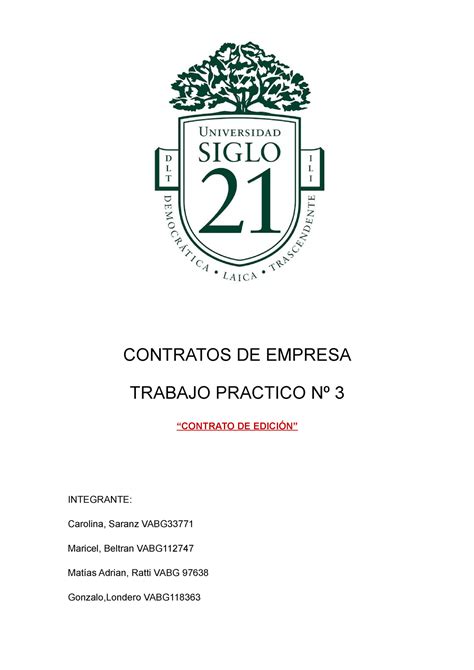 Contratos DE Empresa 3 TP3 CONTRATOS DE EMPRESA TRABAJO PRACTICO Nº
