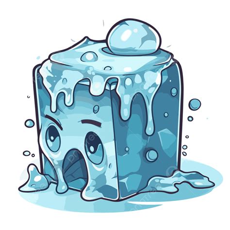 Melting Ice Cube Vector Sticker Clipart Cartoon Ice Cube With Liquid