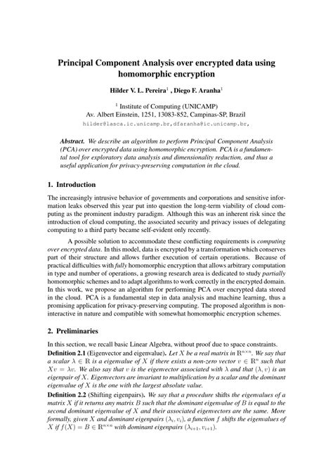 pdf principal component analysis over encrypted data using homomorphic encryption