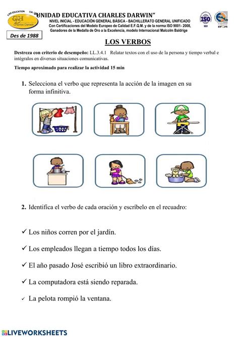 El Verbo Ficha Interactiva Verbos Apuntes De Lengua Actividades Aria Art