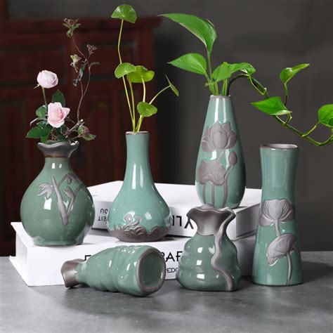 小花瓶陶瓷哥窑水培绿萝桌面客厅插花器皿摆件水养富贵竹百合花器 虎窝淘