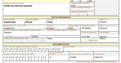Solicitud de empleo Qué escribir en donde dice Afore