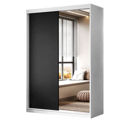 Szafa przesuwna CAMARO II z lustrem 150 cm biały czarny mat 143391