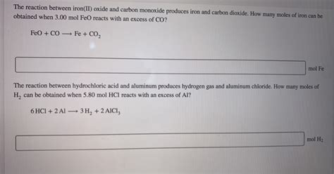Solved The Reaction Between Iron Ii Oxide And Carbon Chegg