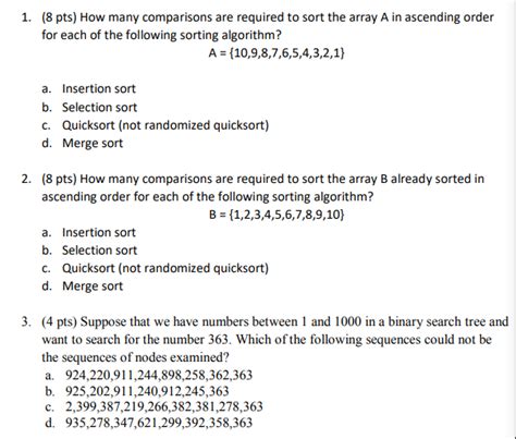 Solved 1 8 Pts Many Comparisons Required Sort Array Ascending Order