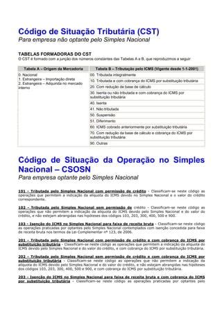CST O que significa cada código de situação tributária do ICMS