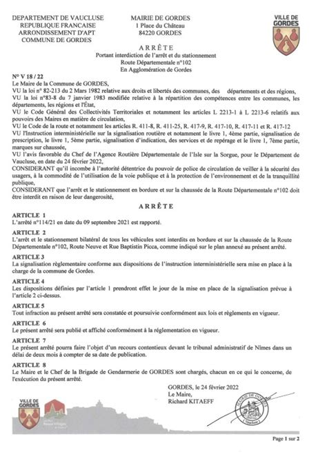 Arrêté municipal Portant interdiction de l arrêt et du stationnement