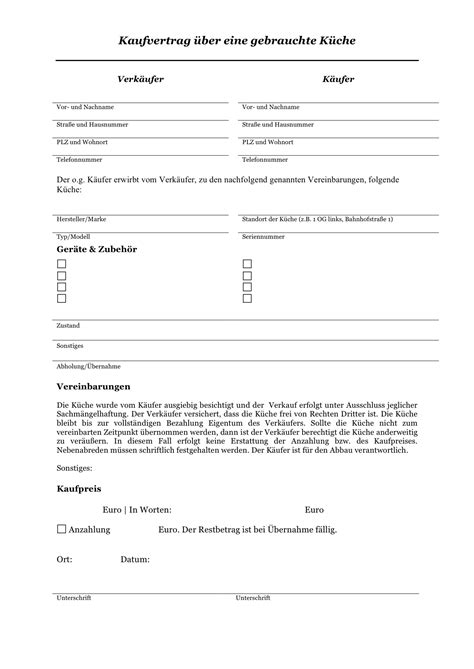 Gratis Kaufvertrag über gebrauchte Einbauküche Küche CONVICTORIUS