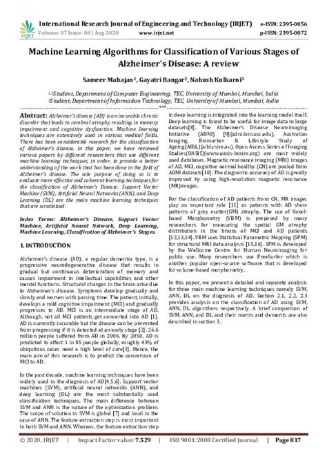 pdf irjet machine learning algorithms for classification of various