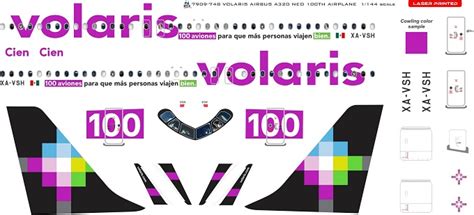 8aDecs Decals Catalogue VOLARIS AIRBUS A320 NEO 100TH AIRCRAFT DECALSET